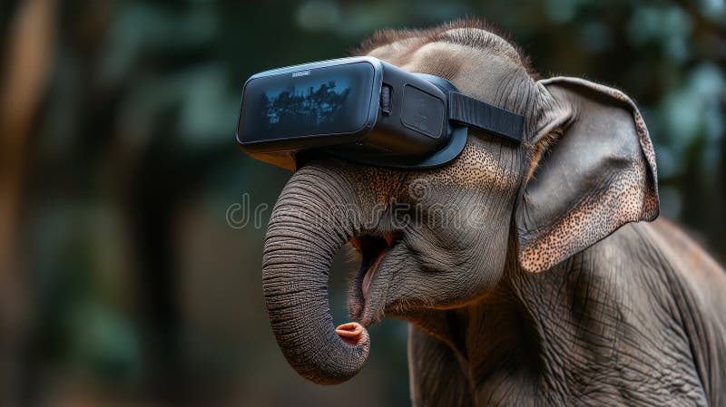 Young Elephant Explores Virtual Reality in a Natural Setting Stock ...