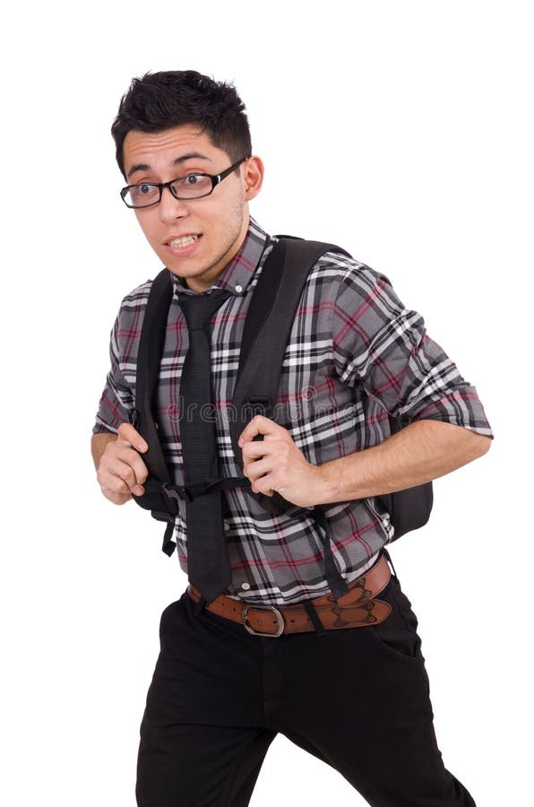 The Young Employee with Backpack Isolated on White Stock Image - Image ...