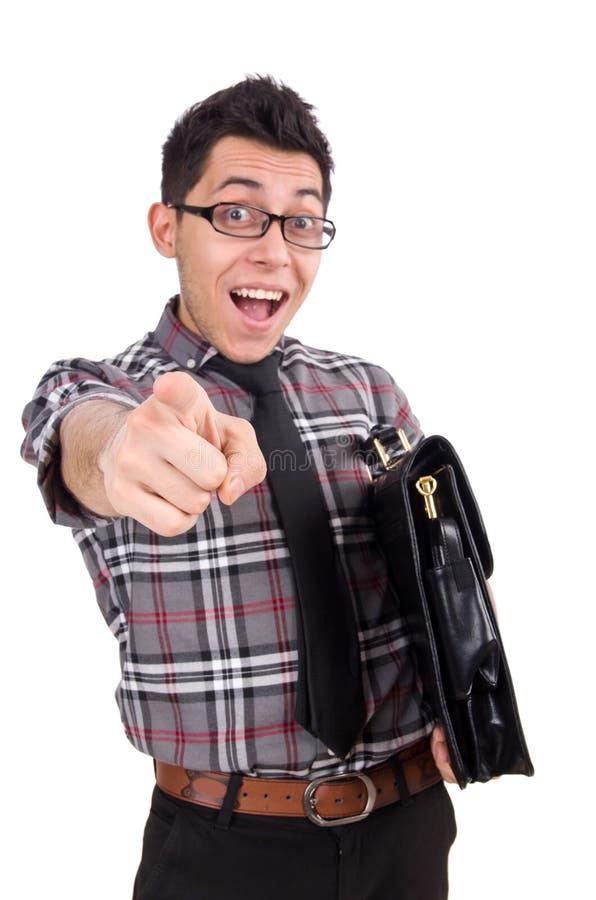 Young Employee with Backpack Isolated on White Stock Image - Image of ...