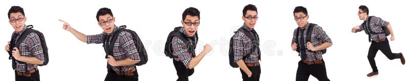 The Young Employee with Backpack Isolated on White Stock Image - Image ...