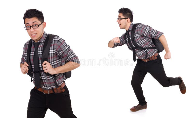 The Young Employee with Backpack Isolated on White Stock Image - Image ...