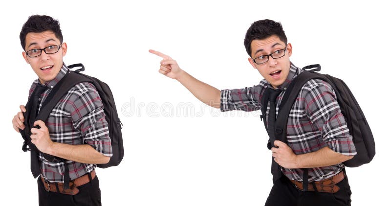 The Young Employee with Backpack Isolated on White Stock Photo - Image ...