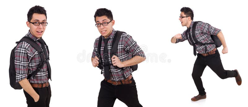 The Young Employee with Backpack Isolated on White Stock Photo - Image ...