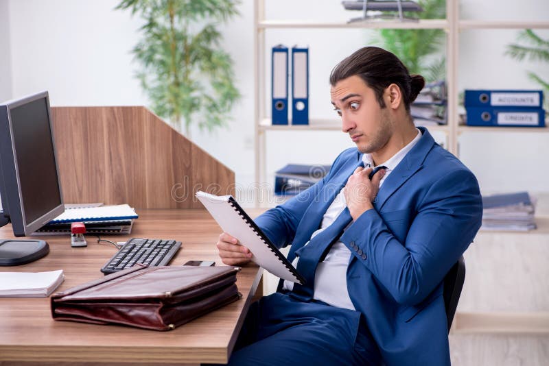 Young Male Employee Businessman at Workplace Stock Photo - Image of ...