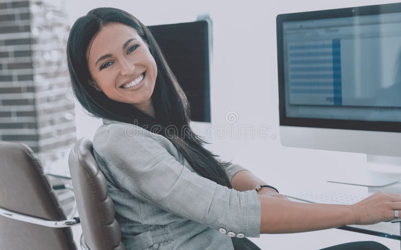 Young Employee of the Company Works with Computer Data. Stock Image ...