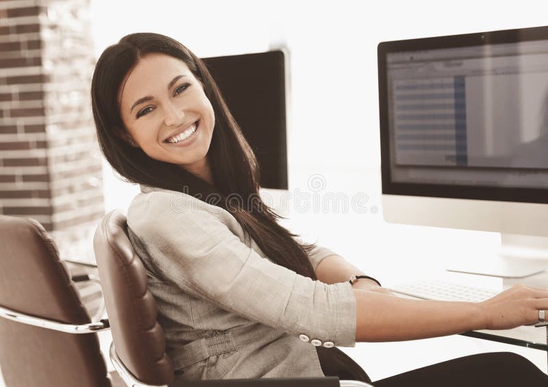 Young Employee of the Company Works with Computer Data. Stock Image ...
