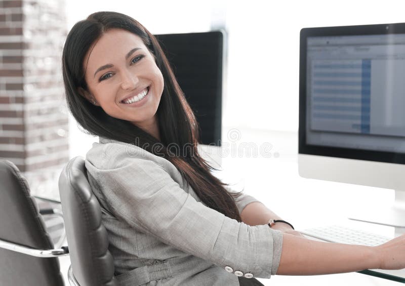 Young Employee of the Company Works with Computer Data. Stock Image ...