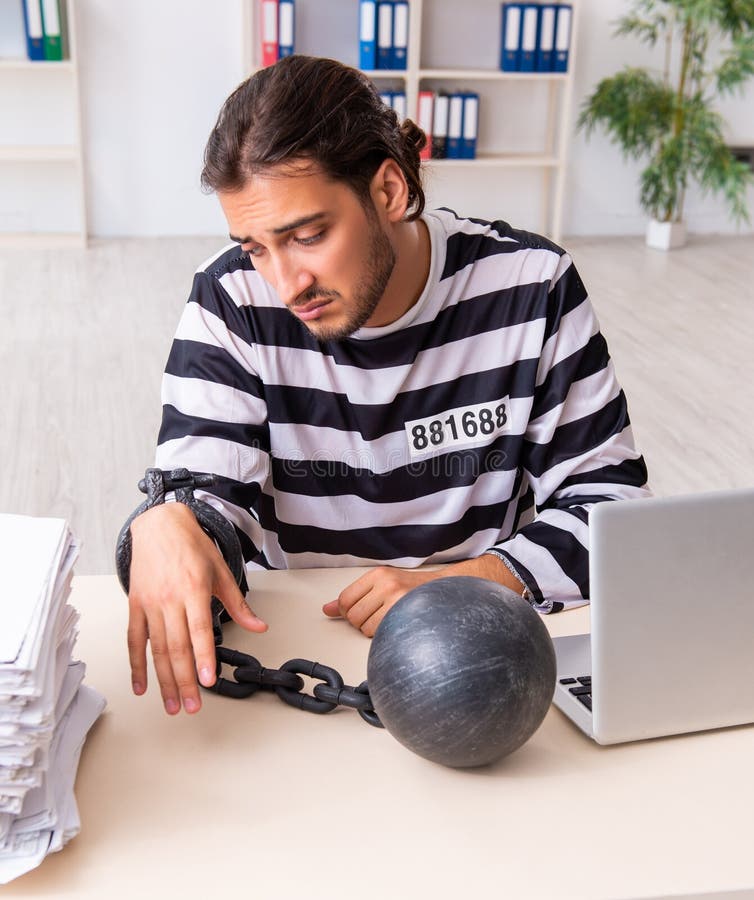 Young Employee Feeling Like Prisoner at Work Stock Image - Image of ...