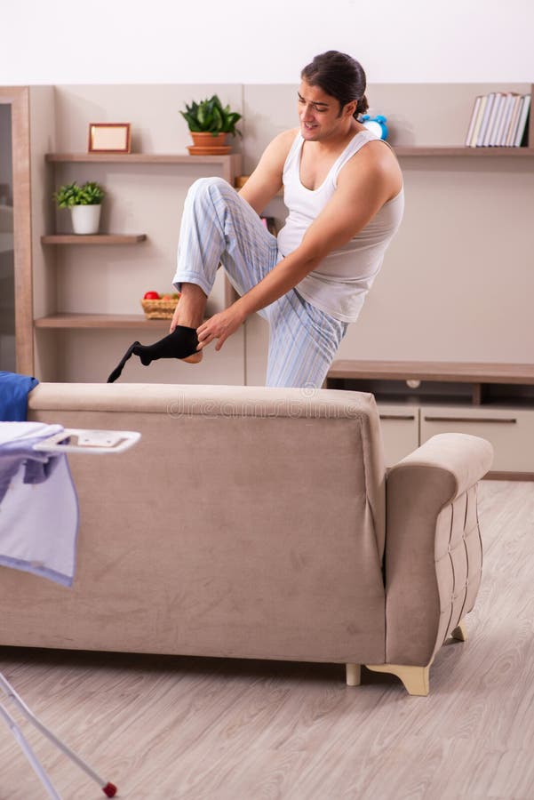 Young Male Employee Getting Up Late at Home Stock Image - Image of ...