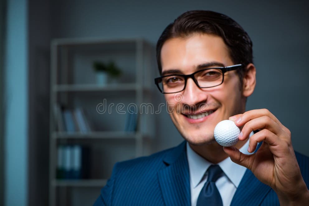 The Young Employee with Golf Ball in Office Stock Photo - Image of ...