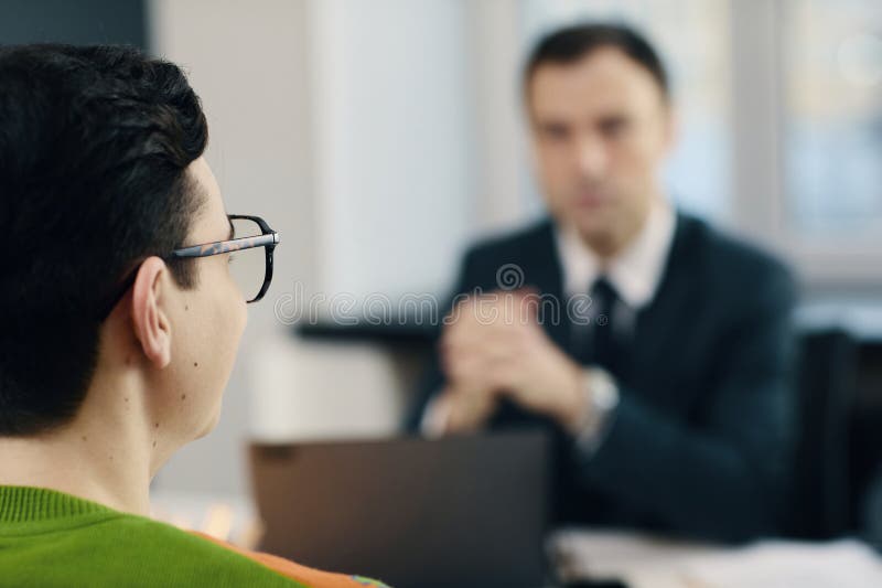 Young Employee Having Interview in Office Stock Photo - Image of ...