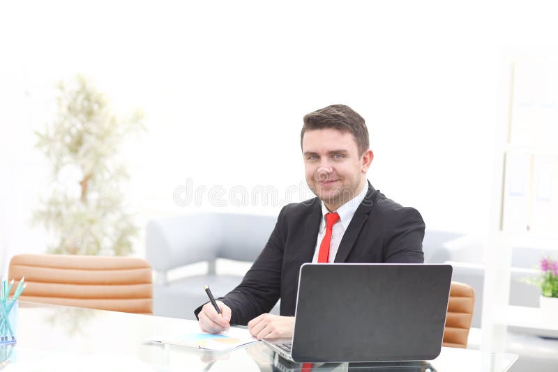 Young Employee Looking at Computer Monitor during Working Day Stock ...