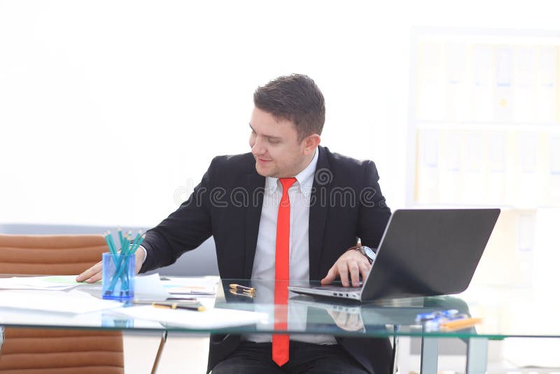 Young Employee Looking at Computer Monitor during Working Day Stock ...