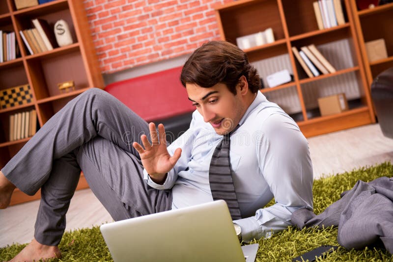 The Young Employee Lying on the Floor at Office Stock Image - Image of ...
