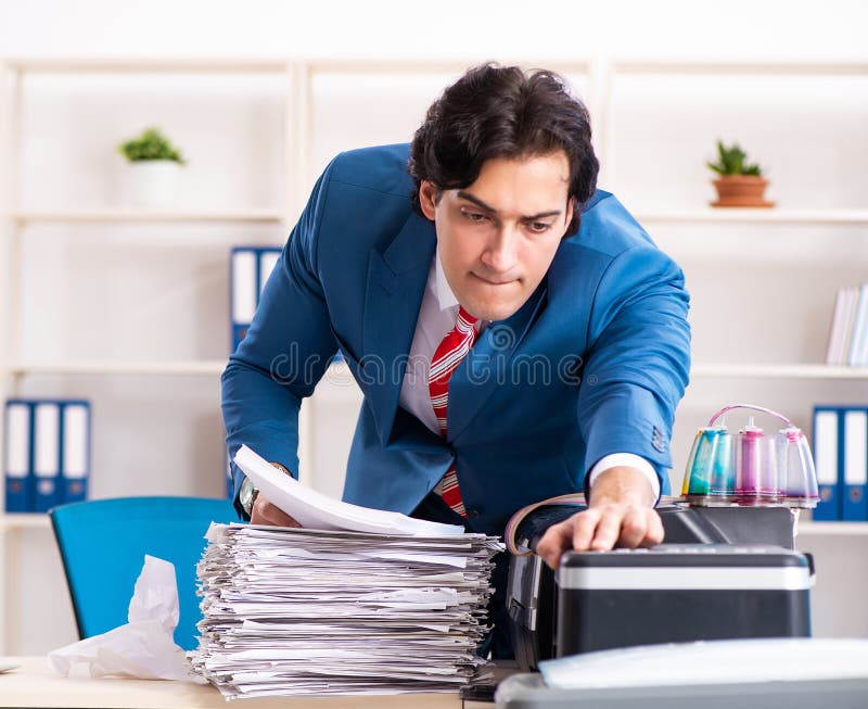 Young Employee Making Copies at Copying Machine Stock Image - Image of ...