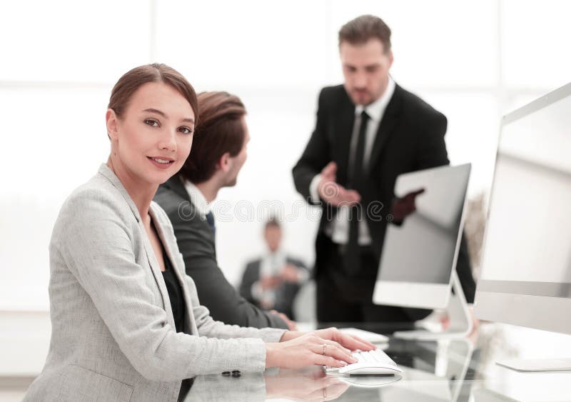 Young Employee Sitting at His Desk. Stock Image - Image of group ...