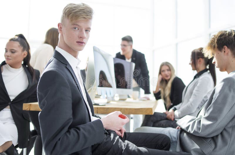 Young Employee Sitting at a Table during a Work Meeting. Stock Image ...