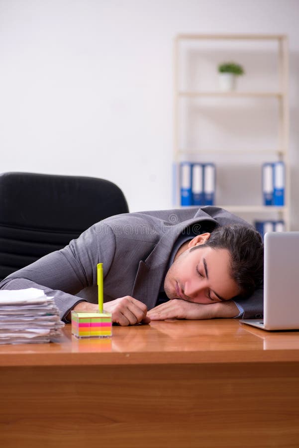 Young Male Employee Sleeping in the Office Stock Image - Image of ...