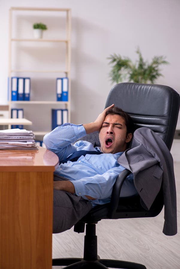 Young Male Employee Sleeping in the Office Stock Image - Image of long ...