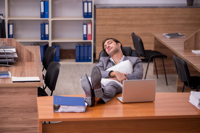 Young Male Employee Sleeping at Workplace Stock Photo - Image of lawyer ...