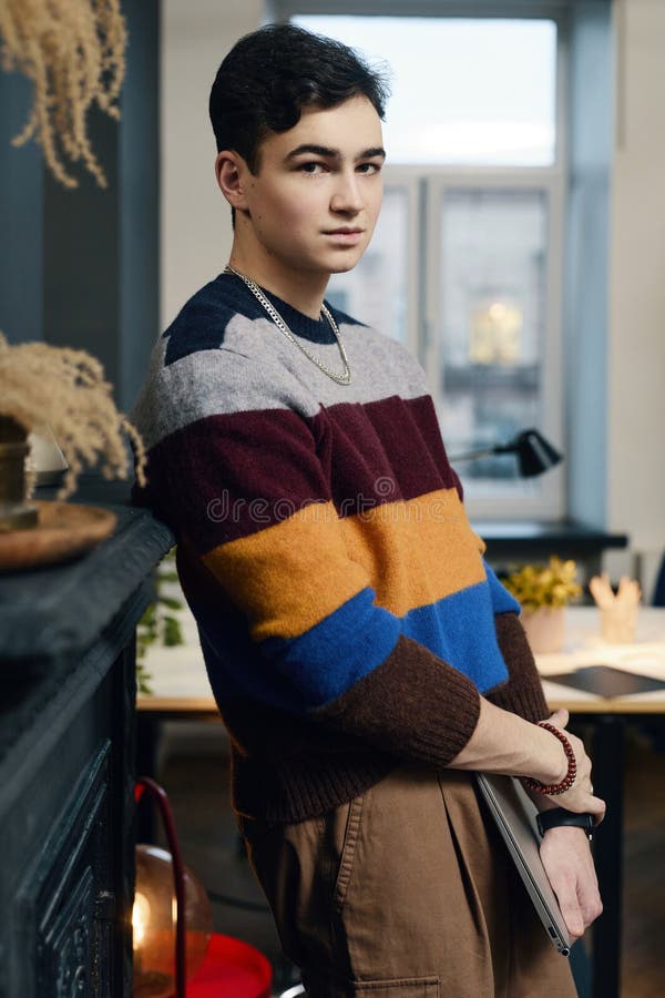Young Employee Standing in Modern Office Interior Stock Photo - Image ...