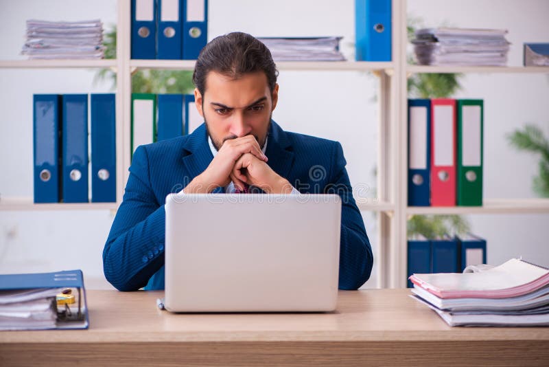 Young Male Employee and Too Many Work in the Office Stock Photo - Image ...
