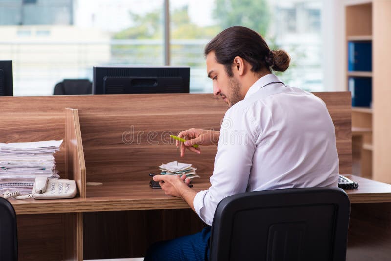 Young Male Employee and Too Many Work in the Office Stock Image - Image ...