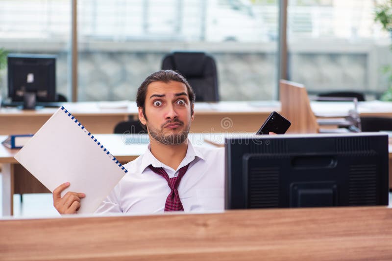 Young Male Employee and Too Many Work in the Office Stock Photo - Image ...
