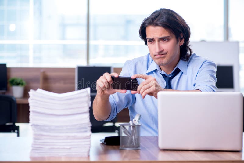 Young Employee Unhappy with Excessive Work Stock Image - Image of ...