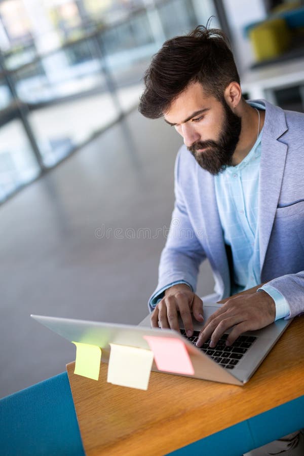 Young Employee Working on Computer during Working Day in Office Stock ...