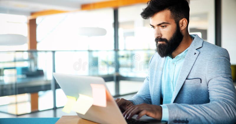 Young Employee Working on Computer during Working Day in Office Stock ...