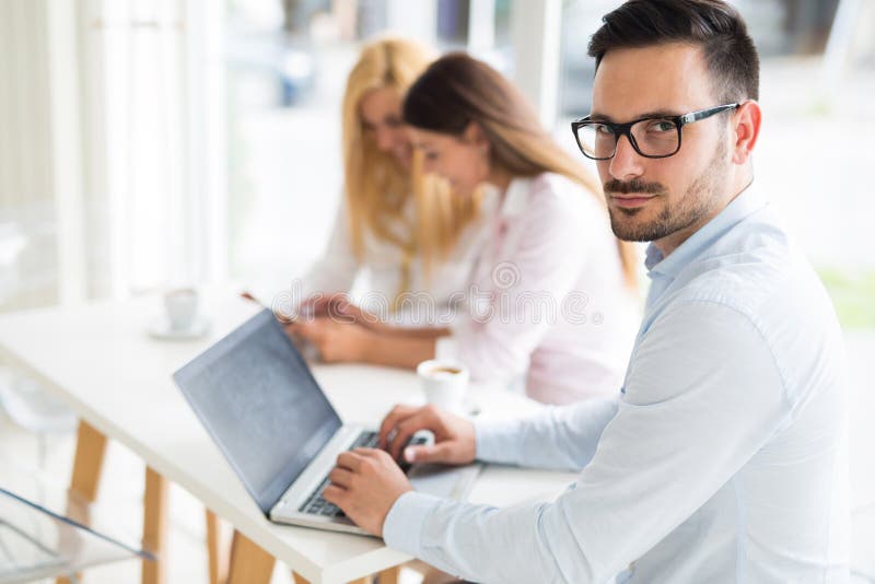 Young Employee Working on Computer during Working Day in Office Stock ...