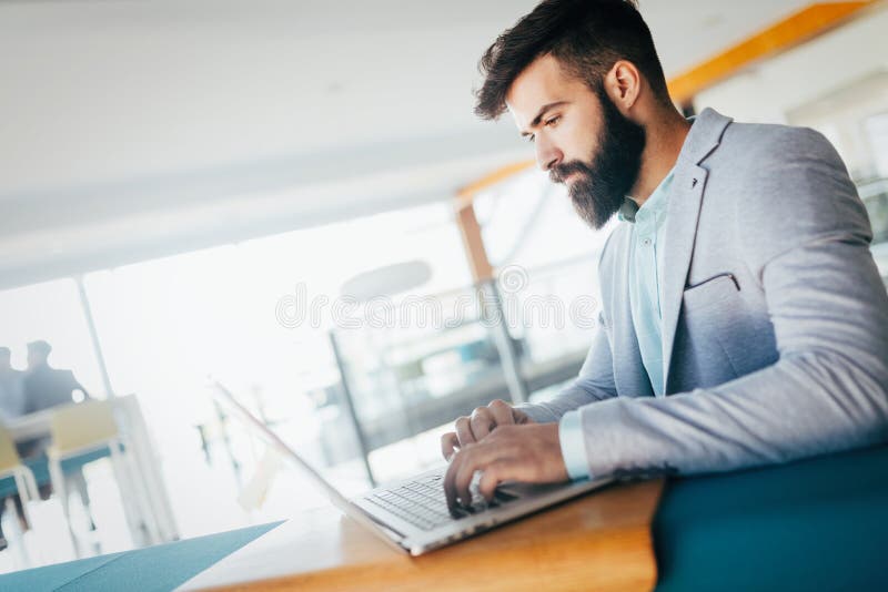 Young Employee Working on Computer during Working Day in Office Stock ...