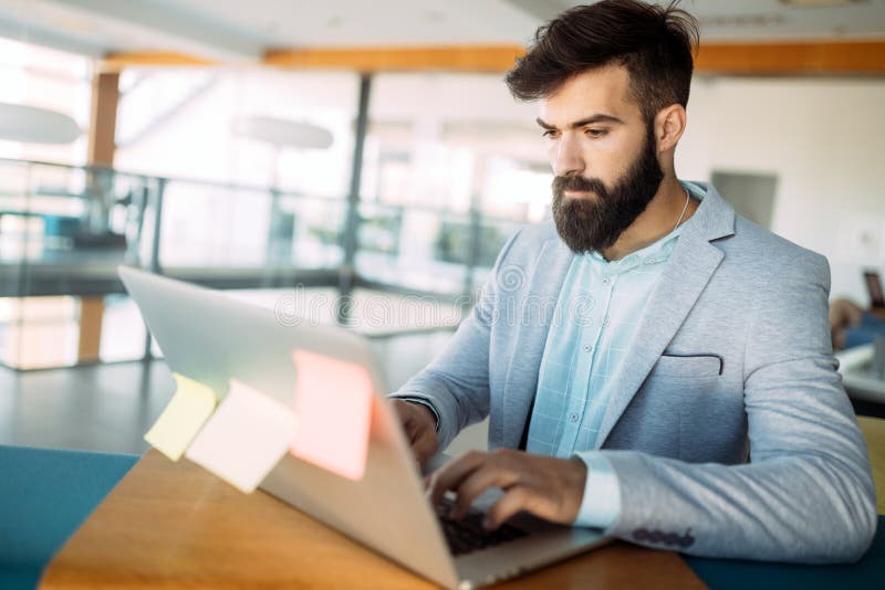 Young Employee Working on Computer during Working Day in Office Stock ...