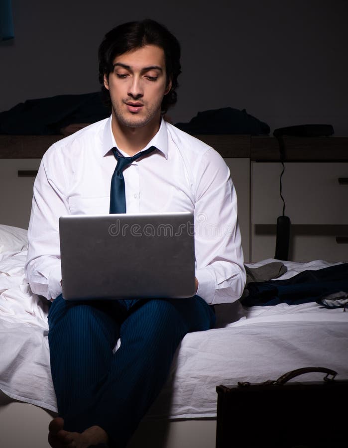 Young Employee Working at Home after Night Shift Stock Photo - Image of ...
