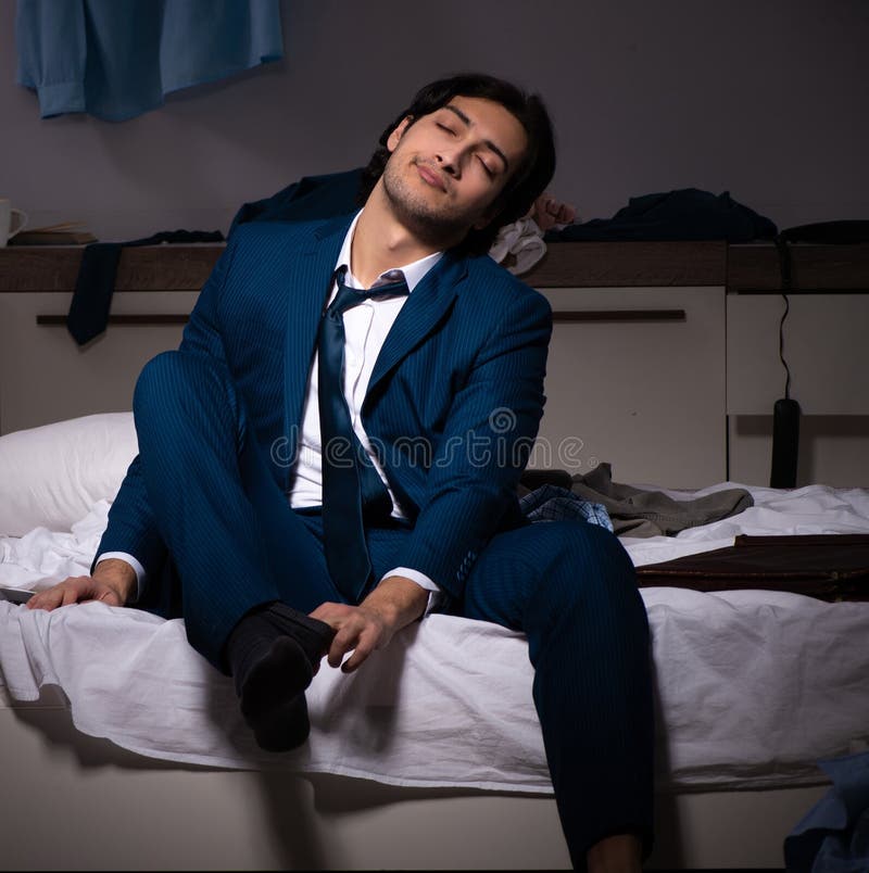 Young Employee Working at Home after Night Shift Stock Photo - Image of ...