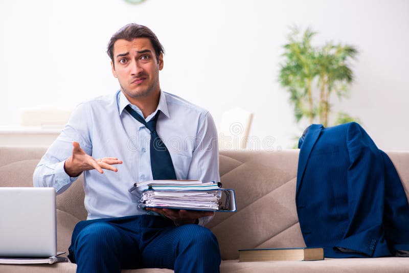 Young Male Employee Working from House Stock Photo - Image of ...