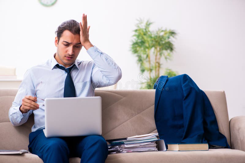 Young Male Employee Working from House Stock Photo - Image of ...