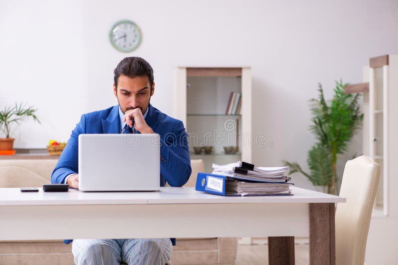 Young Male Employee Working from House in Self-isolation Concept Stock ...