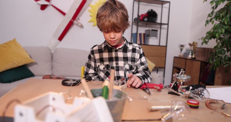 Young Engineer. Boy Passionate about Electronics. DIY Kid. Inventions ...
