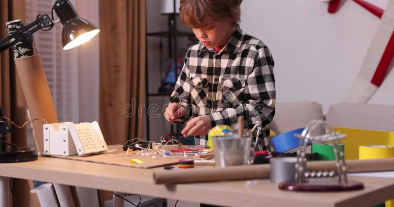 Young Engineer. Boy Passionate about Electronics. DIY Kid. Inventions ...