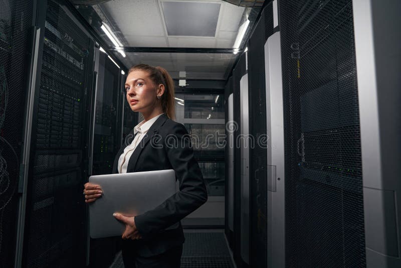 Young Engineer Businesswoman in Network Server Room Stock Image - Image ...