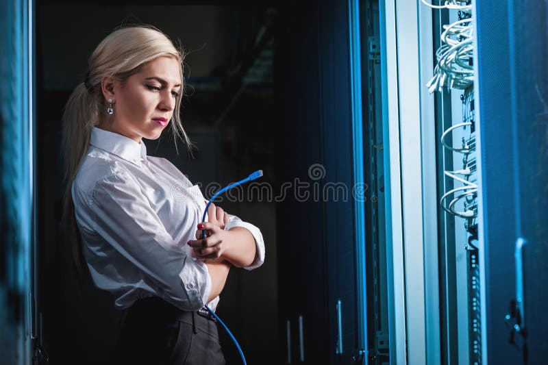 Young Engineer Businesswoman in Network Server Room Stock Photo - Image ...