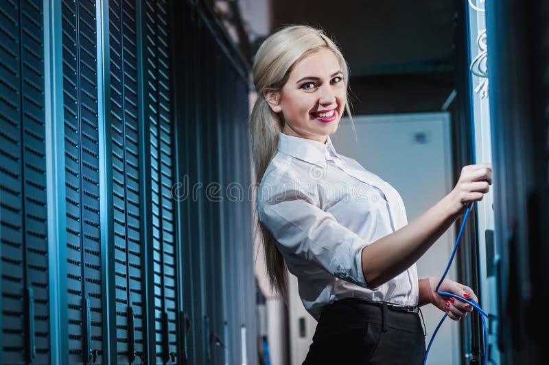 Young Engineer Businesswoman in Server Room Stock Image - Image of ...