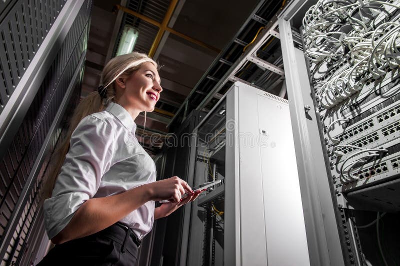 Young Engineer Businesswoman in Network Server Room Stock Image - Image ...