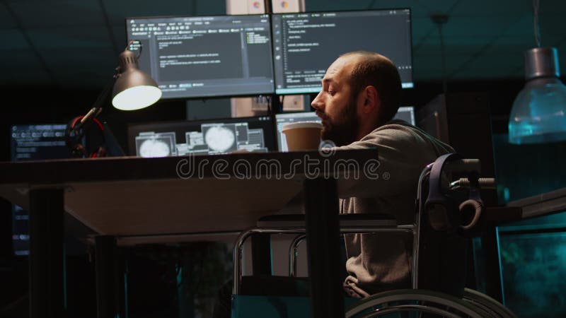 Young Engineer With Chronic Disability Working On It Software Coding Stock Video Video Of