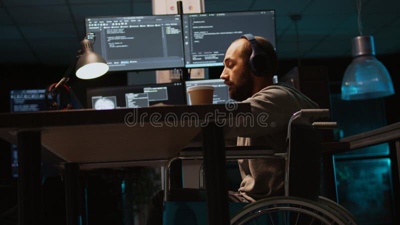 Young Engineer With Chronic Disability Working On It Software Coding