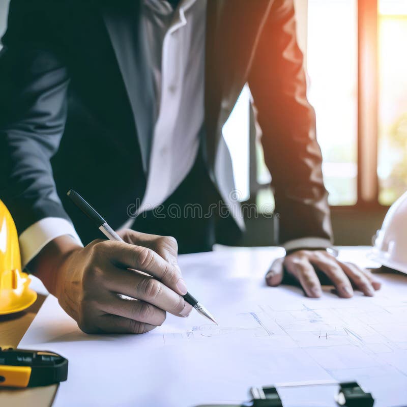 Young Engineer Discussing Building Plans on Desk.generative AI Stock ...