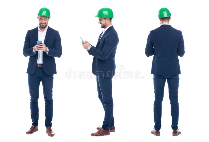 Young Engineer in Formal Wear Messaging on Smartphone Isolated Stock ...