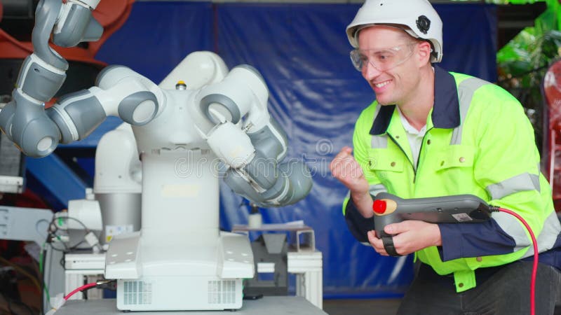 Two Maintenance Man and Partner Work with System of Machine in ...
